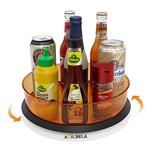 AGILBELA Clear Lazy Susan Cabinet Organizer with One Large Bin, Removable, Acrylic Rotating Spice Rack for Pantry, Countertop, Fridge, 11.5-Inch, Orange