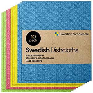 swedish wholesale swedish dish cloths – 10 pack reusable, absorbent hand towels for kitchen, counters & washing dishes – cellulose sponge cloth – eco friendly gifts – assorted