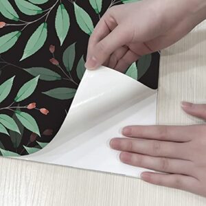 Self Adhesive Green Leaf Drawer Liner Contact Paper for Shelves Cabinets Dresser Cupboard Table Furniture Walls Decal 17.7X117 Inches