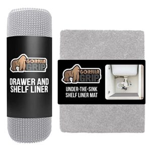 gorilla grip drawer liner and under sink mat, drawer liner size 12 in x 20 ft in light gray, non adhesive, under sink mat size 24×30 in light gray, 2 item bundle