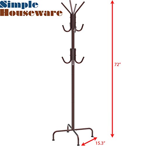 Simple Houseware Standing Coat and Hat Hanger Organizer Rack, Bronze