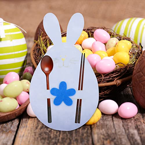 ABOOFAN Easter Silverware Holders 12pcs Easter Bunny Cutlery Bag Flatware Pouch Fork Spoon Chopsticks Utensil Bags Easter Dinner Decorations Blue