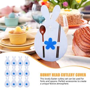 ABOOFAN Easter Silverware Holders 12pcs Easter Bunny Cutlery Bag Flatware Pouch Fork Spoon Chopsticks Utensil Bags Easter Dinner Decorations Blue