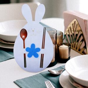 ABOOFAN Easter Silverware Holders 12pcs Easter Bunny Cutlery Bag Flatware Pouch Fork Spoon Chopsticks Utensil Bags Easter Dinner Decorations Blue