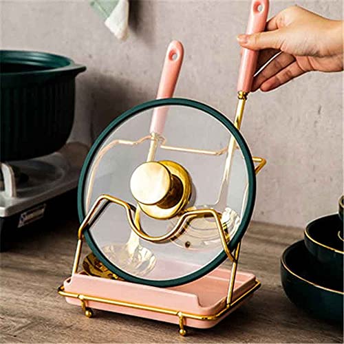 DOUBA Kitchen Pot Cover Rack Organizer Pot Lid Shelf Cooking Storage Spoon Spatula Ladle Holder Cookbook Stand Home Accessories (Color : Style A Green)