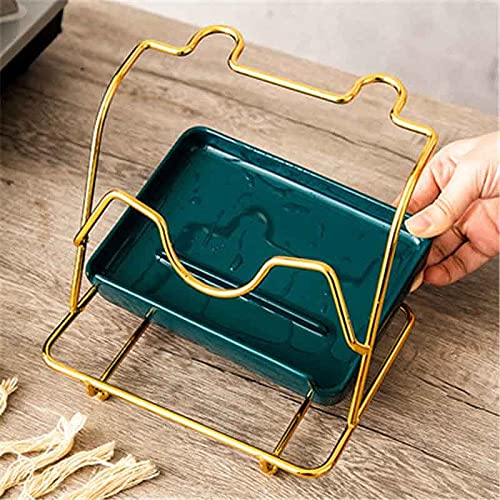 DOUBA Kitchen Pot Cover Rack Organizer Pot Lid Shelf Cooking Storage Spoon Spatula Ladle Holder Cookbook Stand Home Accessories (Color : Style A Green)