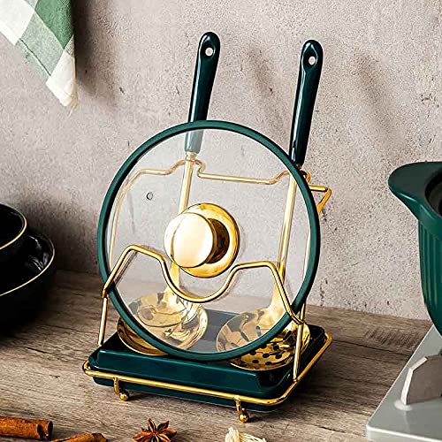 DOUBA Kitchen Pot Cover Rack Organizer Pot Lid Shelf Cooking Storage Spoon Spatula Ladle Holder Cookbook Stand Home Accessories (Color : Style A Green)