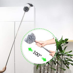 BOOMJOY Microfiber Feather Duster with Extendable Pole, 100" Telescoping Cobweb Duster for Cleaning, Bendable Head, Scratch-Resistant Cover, Washable Duster for Ceiling, Fan, Furniture