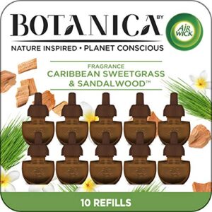 botanica by air wick plug in scented oil refill, 10ct, caribbean sweetgrass and sandalwood, air freshener, eco friendly, essential oils