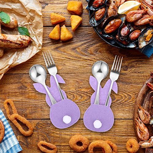 ABOOFAN 16Pcs Easter Bunny Cutlery Holder Easter Table Decorations Knife Fork Spoon Cover Cutlery Bags Reusable Utensil Cover for Spring Decorations Easter Party Supplies