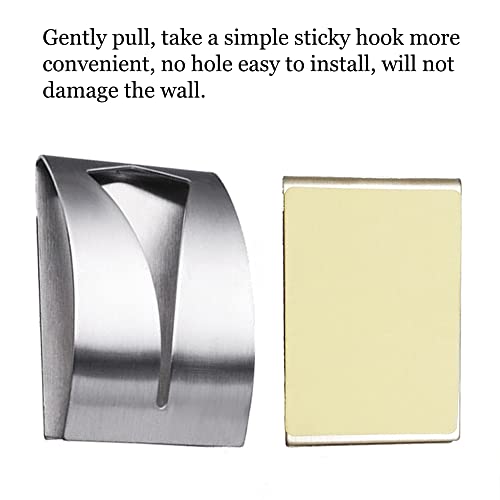 Self Adhesive Towel Hook Holder, Kitchen Dish Towel Holder Towel Hanger Premiun Stainless Steel Wall Mount Non-Drilling Hand Towel Hook Tea Towel Holders for Bathroom Kitchen (Silver)