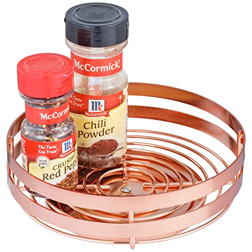 MyGift Modern Copper Tone Metal Wire Spice Rack Round Turntable, Lazy Susan Seasoning and Condiment Holder Spinning Rack, Pantry Organizer Tabletop Revolving Tray