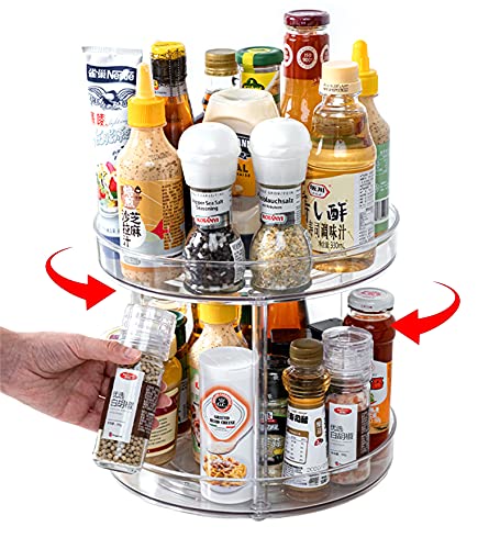 Amasses 2 Tier Clear Lazy Susan Organizer, 360 Degree Rotating Round Lazy Susan Turntable 9" Non-Skid Rotating Organization Storage Container for Kitchen, Cabinet, Pantry