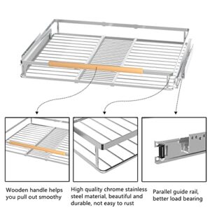 Benzoyl Pull Out Cabinet Shelf, Heavy Duty Under Sink Slide Out Cabinet Organizer, Anti Rust Kitchen Organizer Basket, Smooth Roll Expandable Sliding Drawer, 2 Pack Chrome 16.1~26.6''