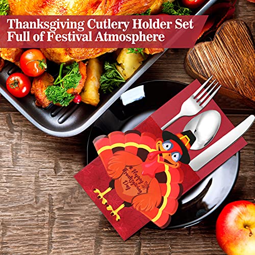 48 Pieces Thanksgiving Cutlery Holder Set Silverware Paper Pocket Pouch Thanksgiving Turkey Utensil Decor Thanksgiving Autumn Harvest Fall Halloween Party Favor Supply Table Decoration