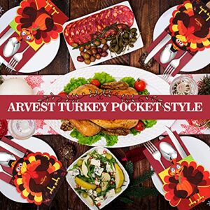 48 Pieces Thanksgiving Cutlery Holder Set Silverware Paper Pocket Pouch Thanksgiving Turkey Utensil Decor Thanksgiving Autumn Harvest Fall Halloween Party Favor Supply Table Decoration