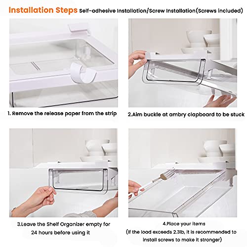 vacane Clear Under Shelf Drawer Organizer, Under Cabinet Shelf Hanging Storage Easy to Install, Bpa-Free Plastic Storage for Closet Kitchen Pantry Cupboard