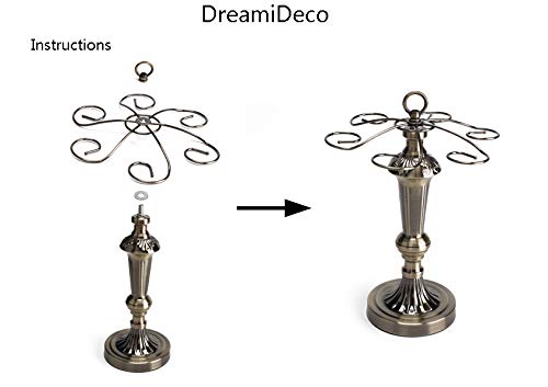 DreamiDeco Antique Countertop Stemware Holder and Wine Glass Drying Rack for Home and Bar, Each Holds 6 glasses (Brass, 2 Packs)