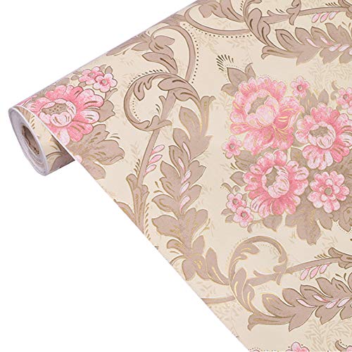 Simplemuji 17.7''x98'' Luxury Pink Floral Wallpaper Self Adhesive Removable for Living Room Bedroom Wall Decor