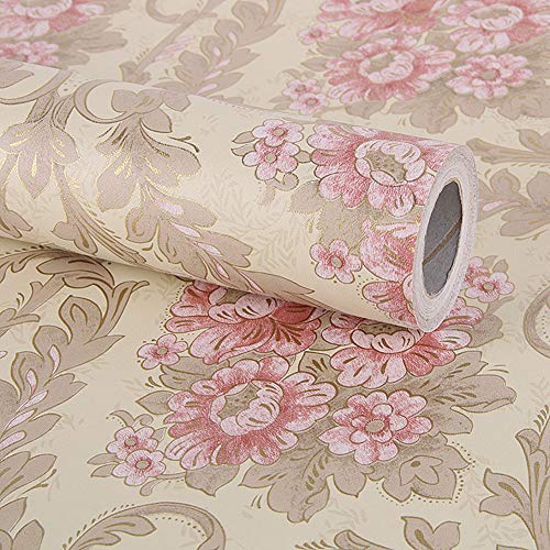 Simplemuji 17.7''x98'' Luxury Pink Floral Wallpaper Self Adhesive Removable for Living Room Bedroom Wall Decor