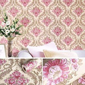 Simplemuji 17.7''x98'' Luxury Pink Floral Wallpaper Self Adhesive Removable for Living Room Bedroom Wall Decor