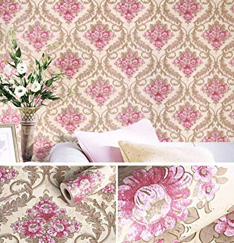 Simplemuji 17.7''x98'' Luxury Pink Floral Wallpaper Self Adhesive Removable for Living Room Bedroom Wall Decor