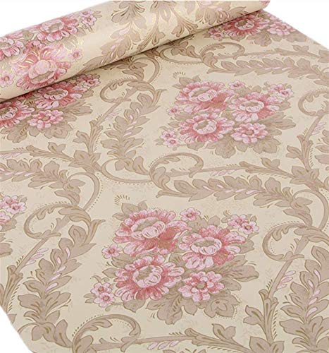 Simplemuji 17.7''x98'' Luxury Pink Floral Wallpaper Self Adhesive Removable for Living Room Bedroom Wall Decor