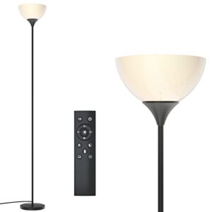 pesrae floor lamp, remote control with 4 color temperatures, torchiere floor lamp for bedroom, standing lamps for living room, bulb included (matte black)