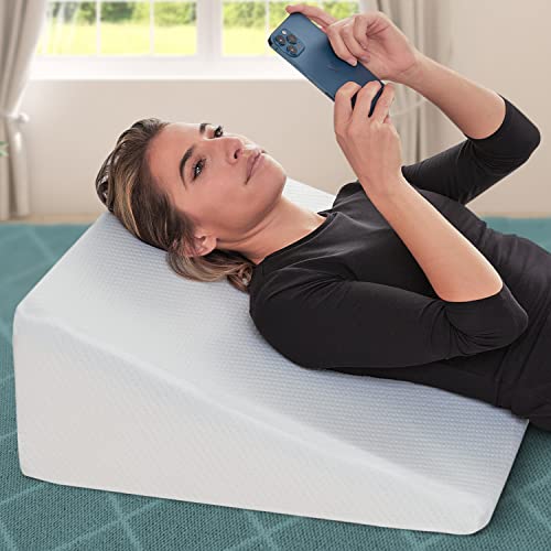 Bed Wedge Pillow - 10 Inch Wedge Pillow For Sleeping with Memory Foam Top, Lower Back Pain Support Cushion, Sleep Apnea Pillow, Pregnancy, Acid Reflux, GERD, Heartburn, Anti Snore, Removable Cover