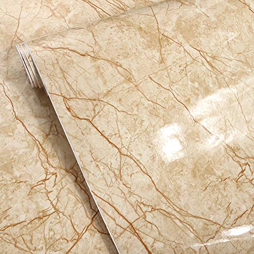 Moyishi Golden Silk Granite Look Marble Gloss Film Vinyl Self Adhesive Counter Top Peel and Stick Wall Decal 15.8"x118"