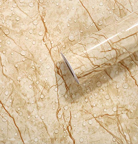 Moyishi Golden Silk Granite Look Marble Gloss Film Vinyl Self Adhesive Counter Top Peel and Stick Wall Decal 15.8"x118"