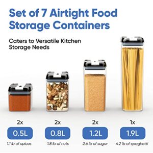 Airtight Food Storage Containers for Kitchen & Pantry Organization and Storage (7 Pack) - BPA Free Plastic Food Containers with Lock Lids - Sugar, Flour, Pasta & Cereal Canister with Labels & Marker