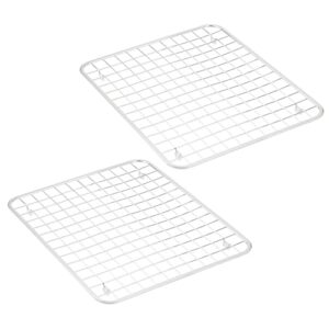 mDesign Modern Metal Wire Kitchen Sink Metal Dish Drying Rack/Mat - Steel Wire Grid Design - Allows Wine Glasses, Mugs, Bowls and Dishes to Drain in Sink - 2 Pack - White