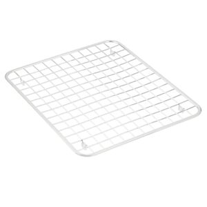 mDesign Modern Metal Wire Kitchen Sink Metal Dish Drying Rack/Mat - Steel Wire Grid Design - Allows Wine Glasses, Mugs, Bowls and Dishes to Drain in Sink - 2 Pack - White