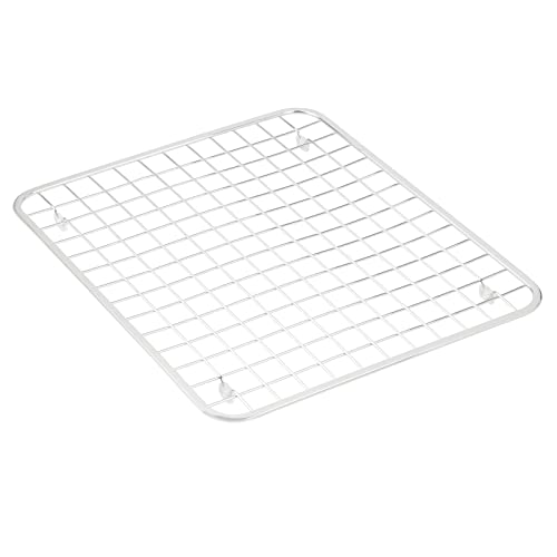 mDesign Modern Metal Wire Kitchen Sink Metal Dish Drying Rack/Mat - Steel Wire Grid Design - Allows Wine Glasses, Mugs, Bowls and Dishes to Drain in Sink - 2 Pack - White