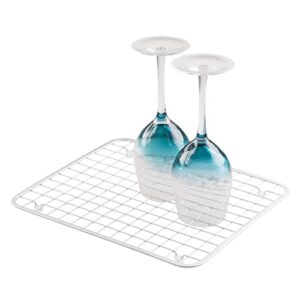 mDesign Modern Metal Wire Kitchen Sink Metal Dish Drying Rack/Mat - Steel Wire Grid Design - Allows Wine Glasses, Mugs, Bowls and Dishes to Drain in Sink - 2 Pack - White