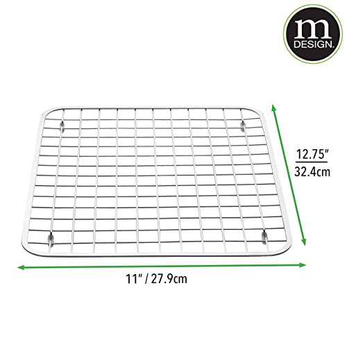 mDesign Modern Metal Wire Kitchen Sink Metal Dish Drying Rack/Mat - Steel Wire Grid Design - Allows Wine Glasses, Mugs, Bowls and Dishes to Drain in Sink - 2 Pack - White