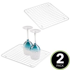 mDesign Modern Metal Wire Kitchen Sink Metal Dish Drying Rack/Mat - Steel Wire Grid Design - Allows Wine Glasses, Mugs, Bowls and Dishes to Drain in Sink - 2 Pack - White