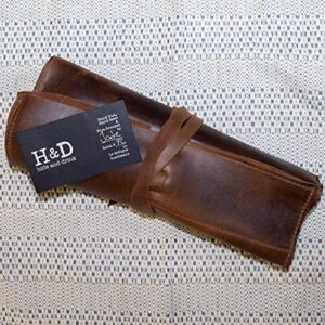 Hide & Drink, Leather Cutlery Roll / For PicNic / Restaurants / Cafés / Home & Office / Traveling / Camping, Handmade - Bourbon Brown