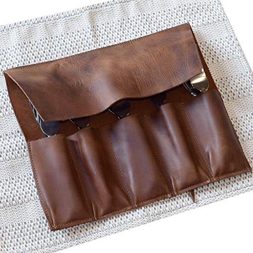 Hide & Drink, Leather Cutlery Roll / For PicNic / Restaurants / Cafés / Home & Office / Traveling / Camping, Handmade - Bourbon Brown