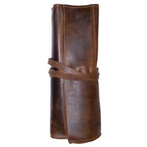 Hide & Drink, Leather Cutlery Roll / For PicNic / Restaurants / Cafés / Home & Office / Traveling / Camping, Handmade - Bourbon Brown