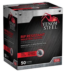 venom steel premium industrial black nitrile gloves, one size fits most, (pack of 50)