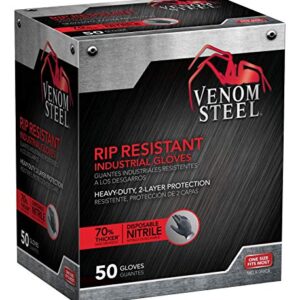 Venom Steel Premium Industrial Black Nitrile Gloves, One Size Fits Most, (Pack of 50)