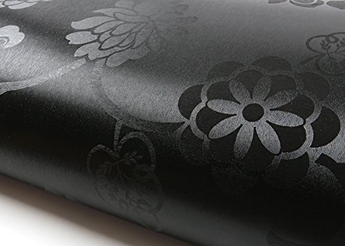 Peel and Stick Flame Retardation PVC Instant Floral Decorative Self-Adhesive Film Countertop Backsplash Grace Black Pearl (MF5154-6 : 2.00 Feet X 6.56 Feet)