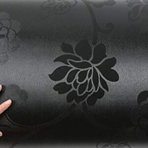 Peel and Stick Flame Retardation PVC Instant Floral Decorative Self-Adhesive Film Countertop Backsplash Grace Black Pearl (MF5154-6 : 2.00 Feet X 6.56 Feet)