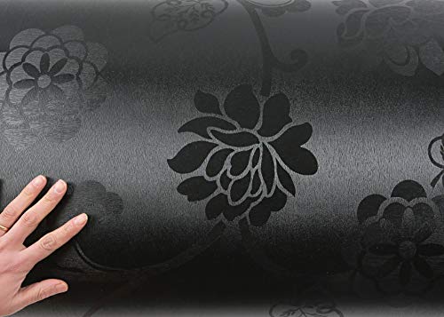 Peel and Stick Flame Retardation PVC Instant Floral Decorative Self-Adhesive Film Countertop Backsplash Grace Black Pearl (MF5154-6 : 2.00 Feet X 6.56 Feet)