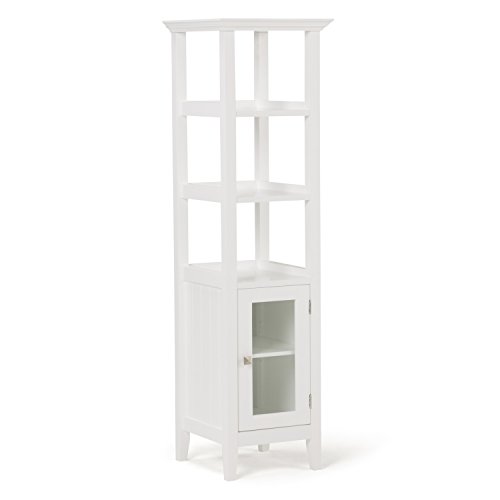 SIMPLIHOME Acadian 56.1 inch H x 15.75 inch W Bath Storage Tower Bath Cabinet in White with Storage Compartment and 3 Shelves,for the Bathroom, Transitional