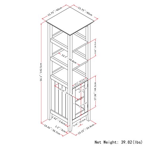 SIMPLIHOME Acadian 56.1 inch H x 15.75 inch W Bath Storage Tower Bath Cabinet in White with Storage Compartment and 3 Shelves,for the Bathroom, Transitional