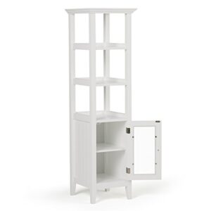 SIMPLIHOME Acadian 56.1 inch H x 15.75 inch W Bath Storage Tower Bath Cabinet in White with Storage Compartment and 3 Shelves,for the Bathroom, Transitional