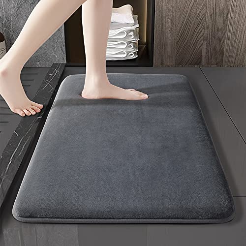 SONORO KATE Bathroom Rugs, Ultra Absorbent & Non-Slip Memory Foam Bath Rugs, Machine Washable Bathroom mats, Soft Velvet Bath Mats，Easier to Dry for Bathroom Floor Rugs (17"×24", Dark Grey)